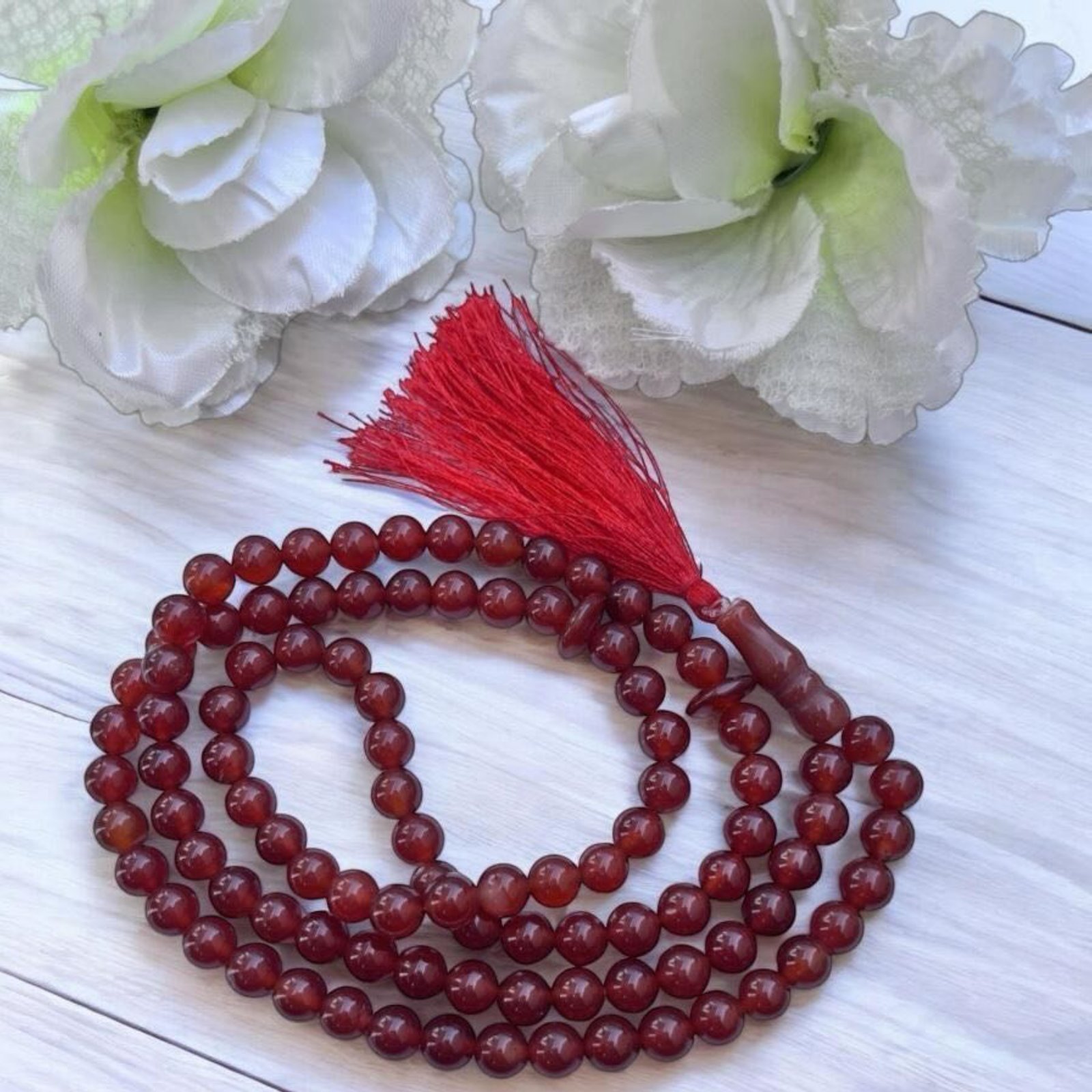 Red Carnelian 100 Beads Tasbeeh – Handcrafted – Hooriya Creation